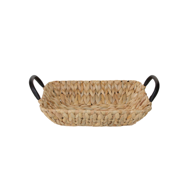 Water Hyacinth Rectangular Basket Tray with Black Handle - 3 Sizes ...