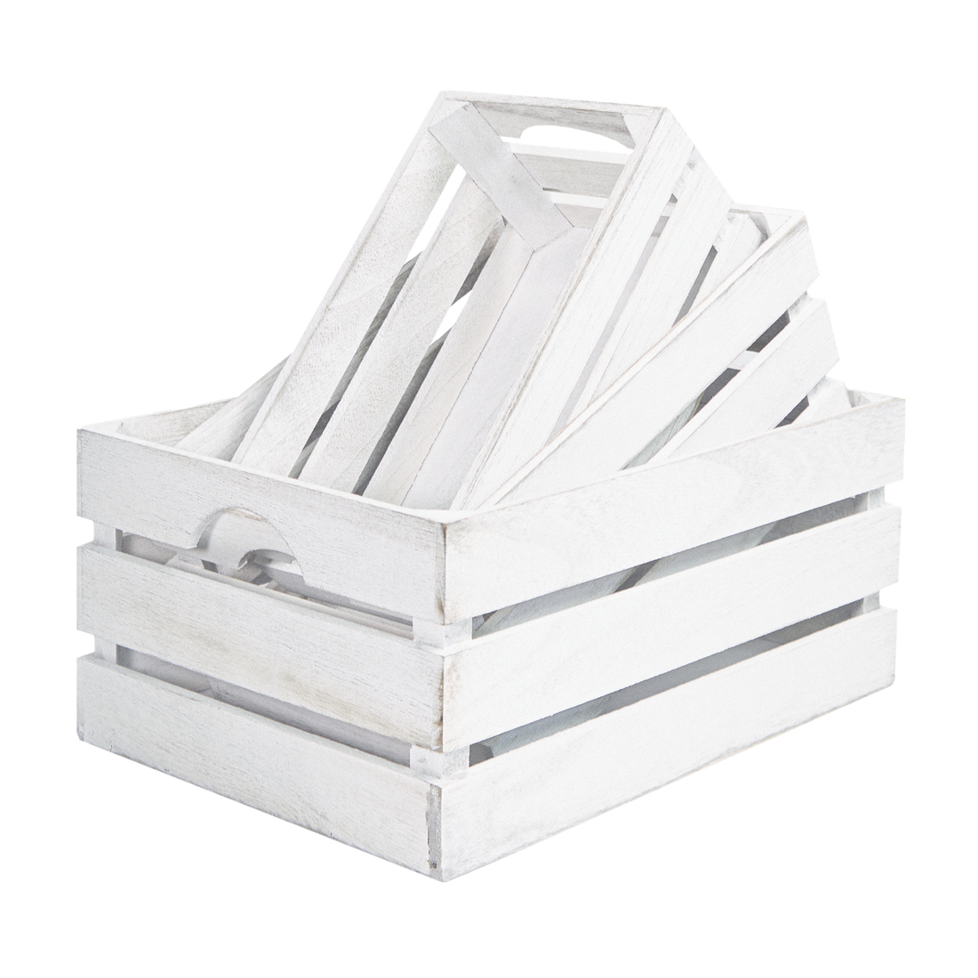 White Wash Slatted Wooden Storage Crate - 3 Sizes – Wickerfield