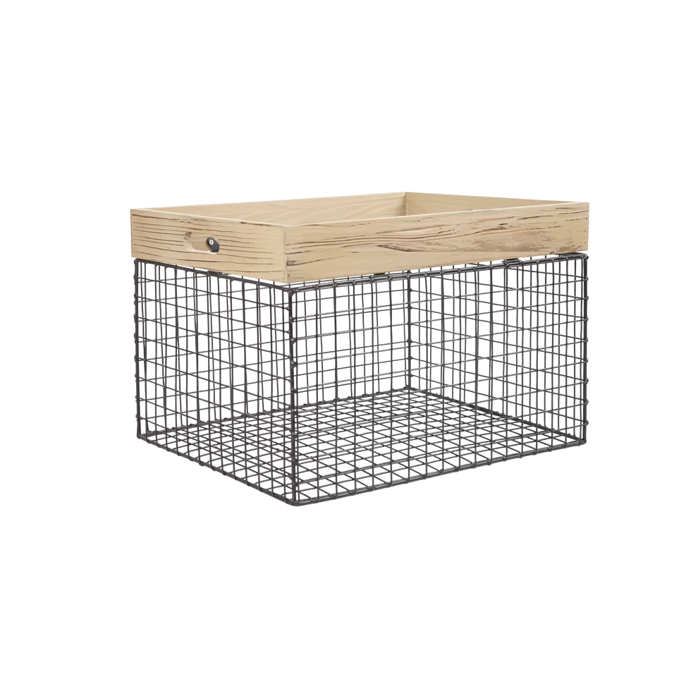 Wooden Top Metal Wire Storage Box with Handle – Wickerfield