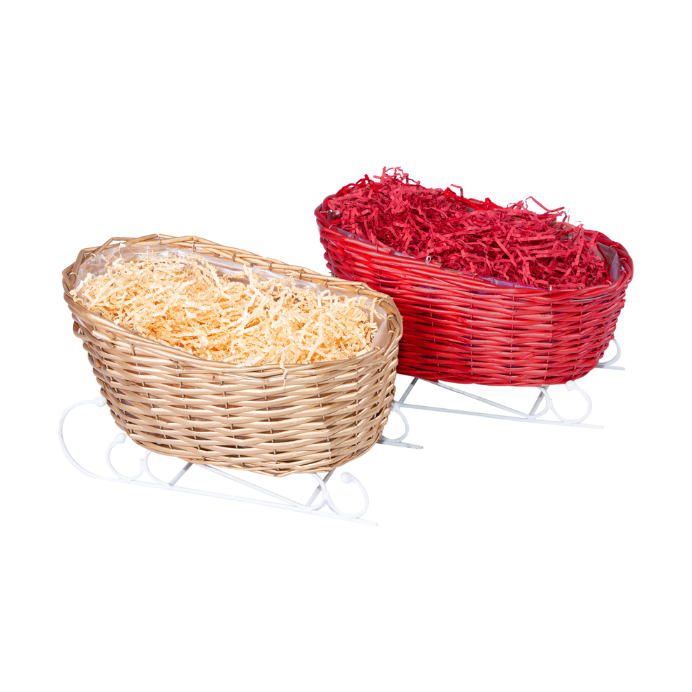 Christmas Sleigh Gift Basket with Plastic Lining - Buff / Red – Wickerfield