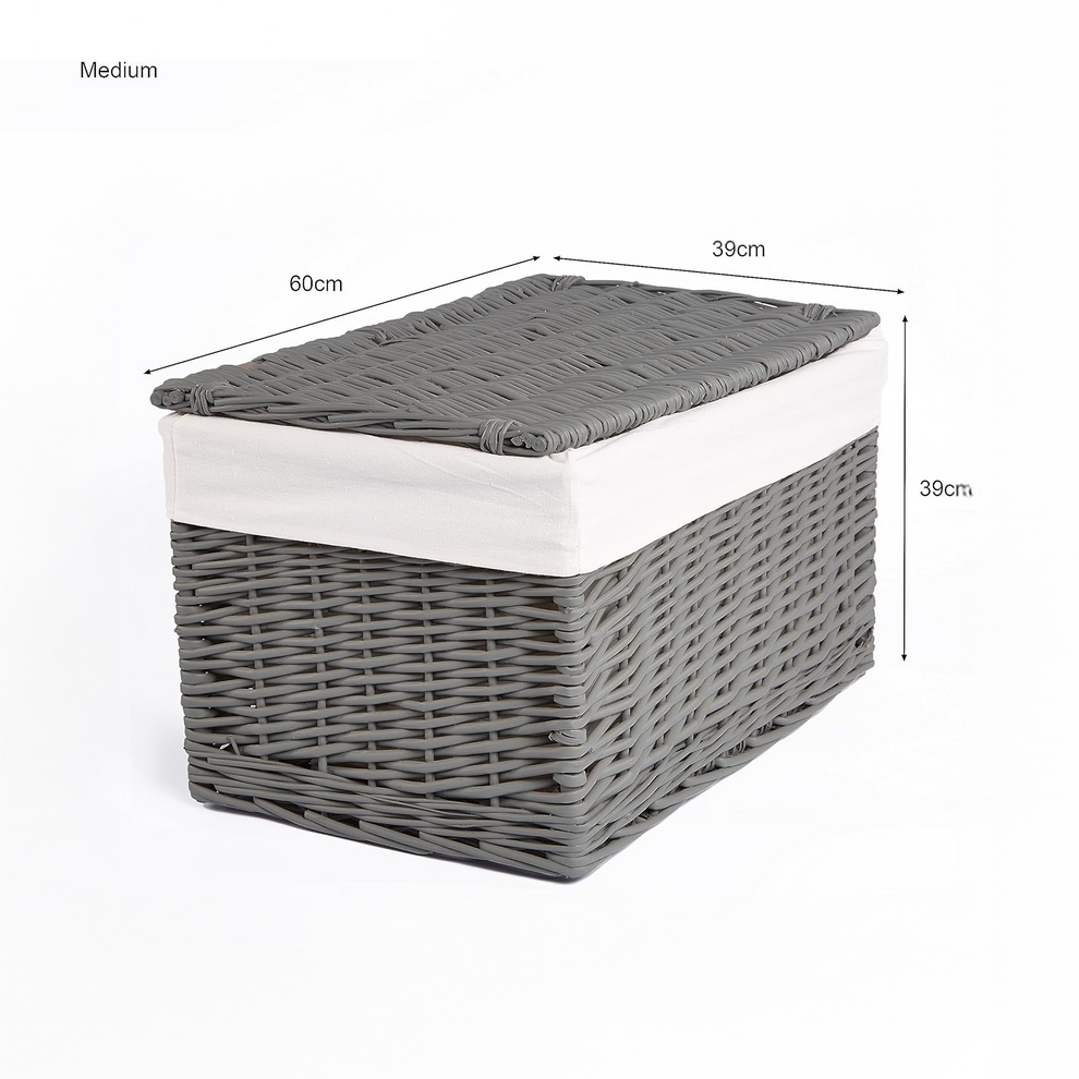 Dark Grey Wicker Storage Hamper Basket with Lining – Wickerfield