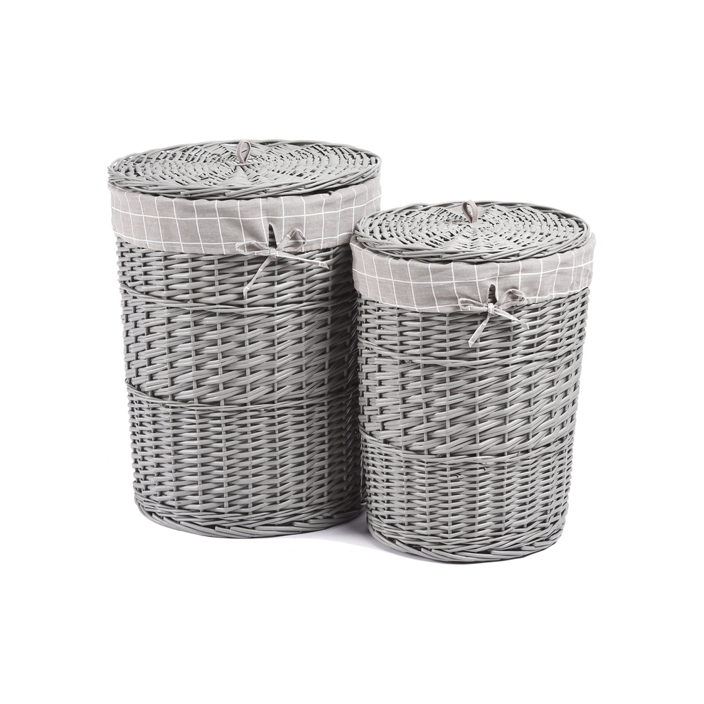 Grey Round Wicker Laundry Basket with Lining – Wickerfield