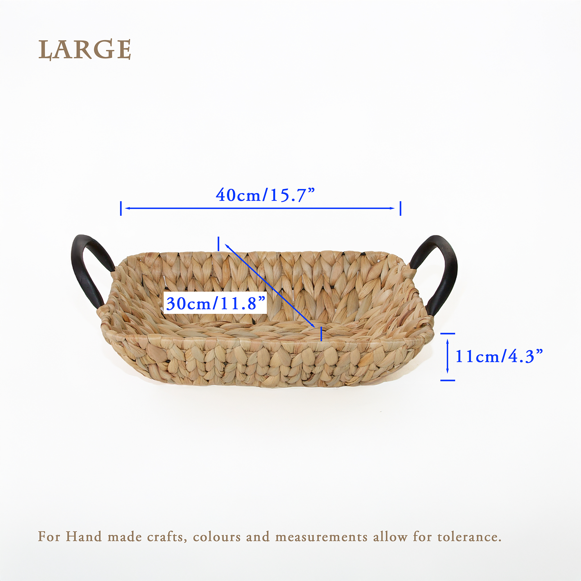 Water Hyacinth Rectangular Basket Tray with Black Handle - 3 Sizes ...