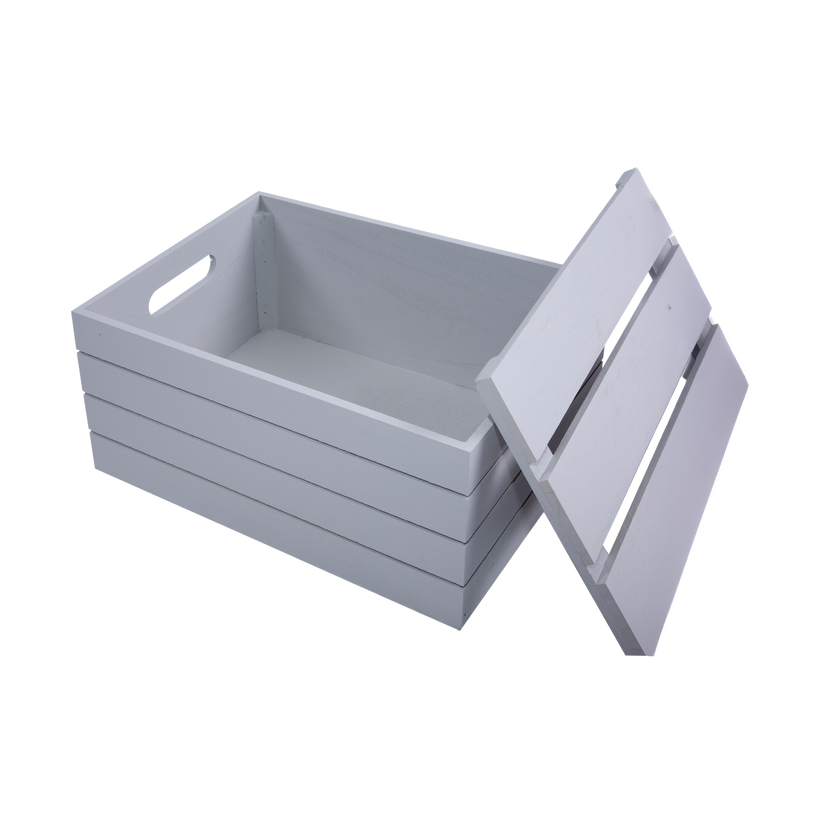 Light Grey Wooden Storage Box with Lid – Wickerfield