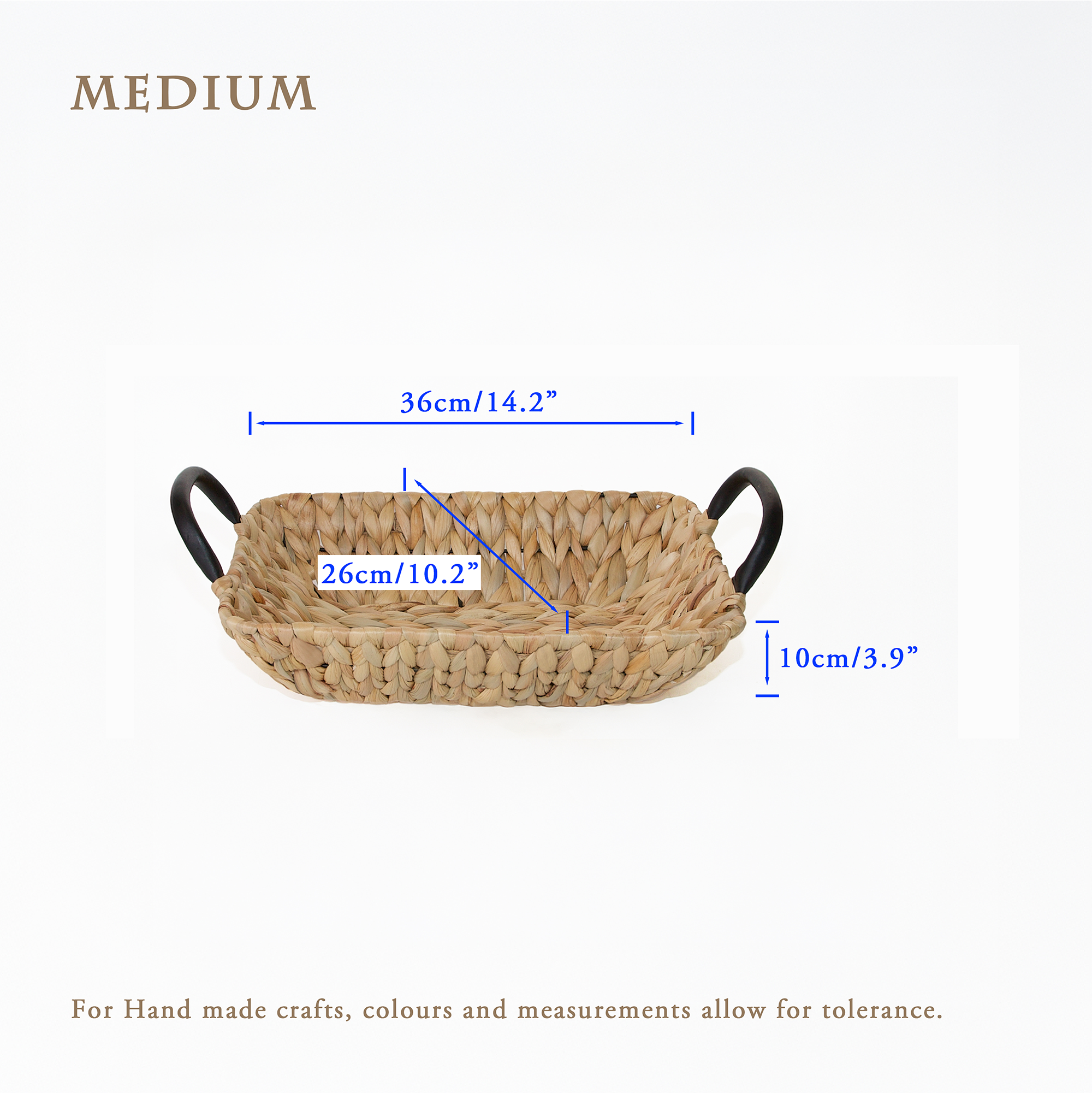 Water Hyacinth Rectangular Basket Tray with Black Handle - 3 Sizes ...
