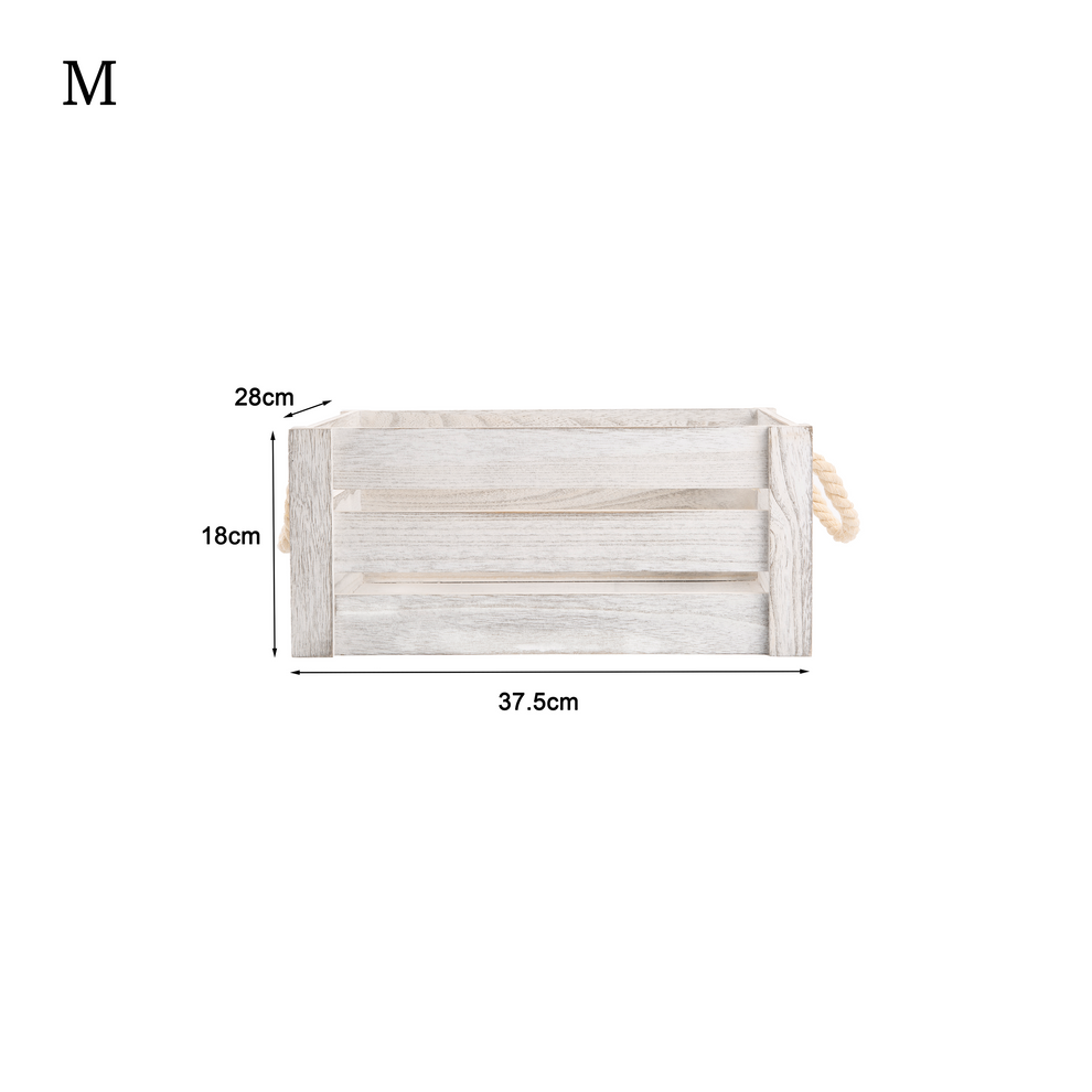 White Wash Rope Handled Wooden Storage Crate - 3 Sizes – Wickerfield