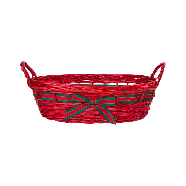 Red Oval Wicker Basket with Ribbon Decoration – Wickerfield