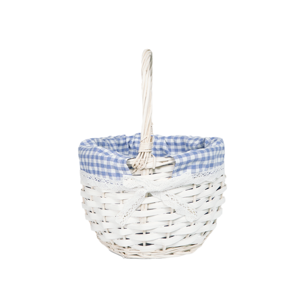 Round Wicker Easter Basket with Blue Checked Lining – Wickerfield