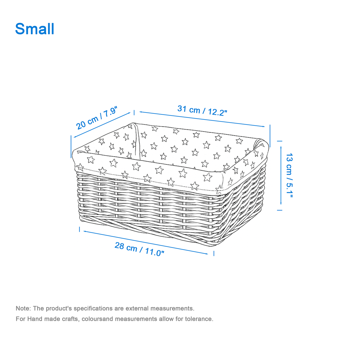 Grey Wicker Storage Basket with Star Pattern Lining - 3 Sizes – Wickerfield