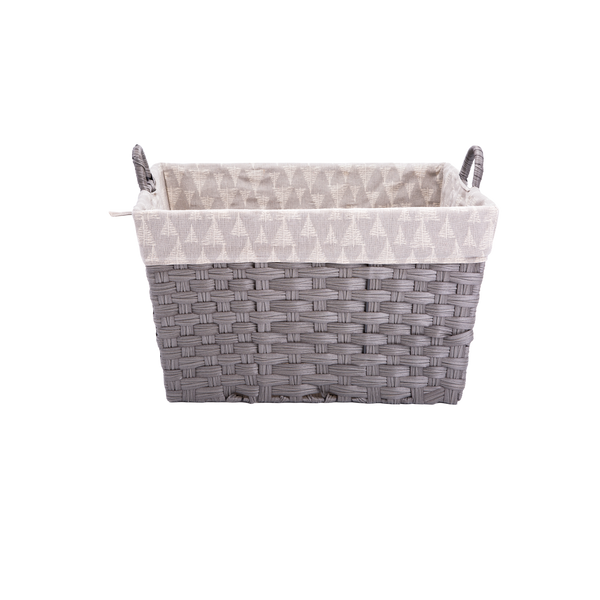 Grey Wicker-Style Storage Basket with Tree Pattern Lining – Wickerfield