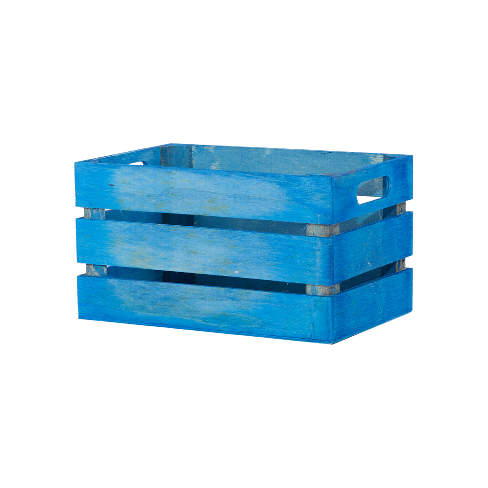 Small Wooden Crate with Handle -Burgundy / Blue – Wickerfield