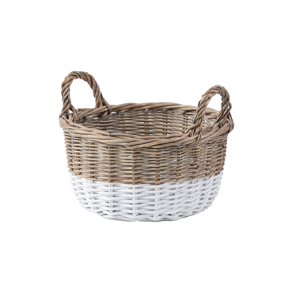 Two-Tone Round Wicker Storage Basket with Handle – Wickerfield