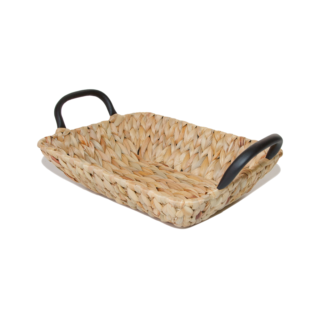 Water Hyacinth Rectangular Basket Tray with Black Handle - 3 Sizes ...