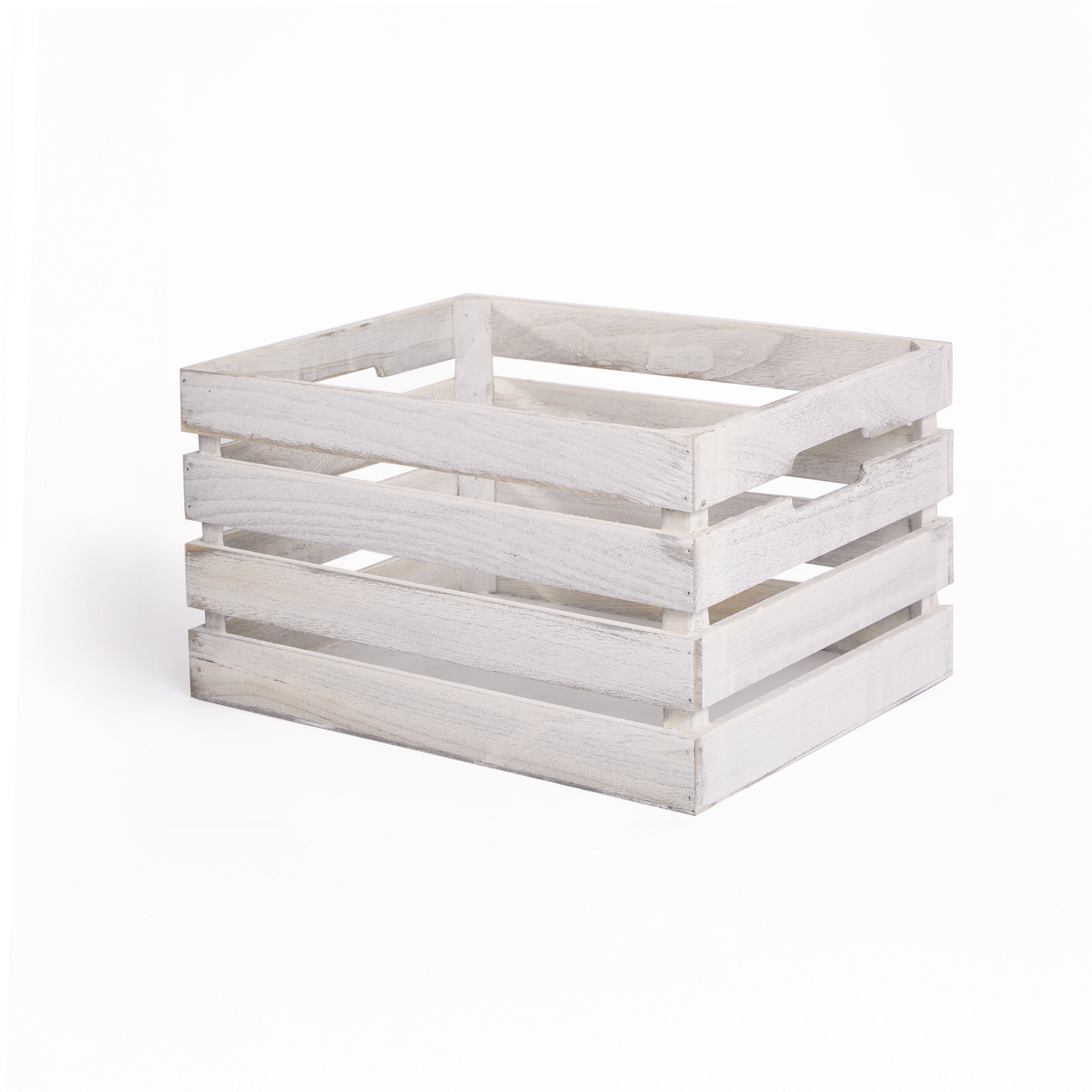 White Wash Slatted Wooden Storage Crate - 3 Sizes – Wickerfield