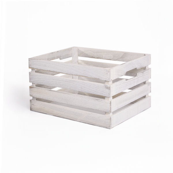 White Wash Slatted Wooden Storage Crate - 3 Sizes – Wickerfield