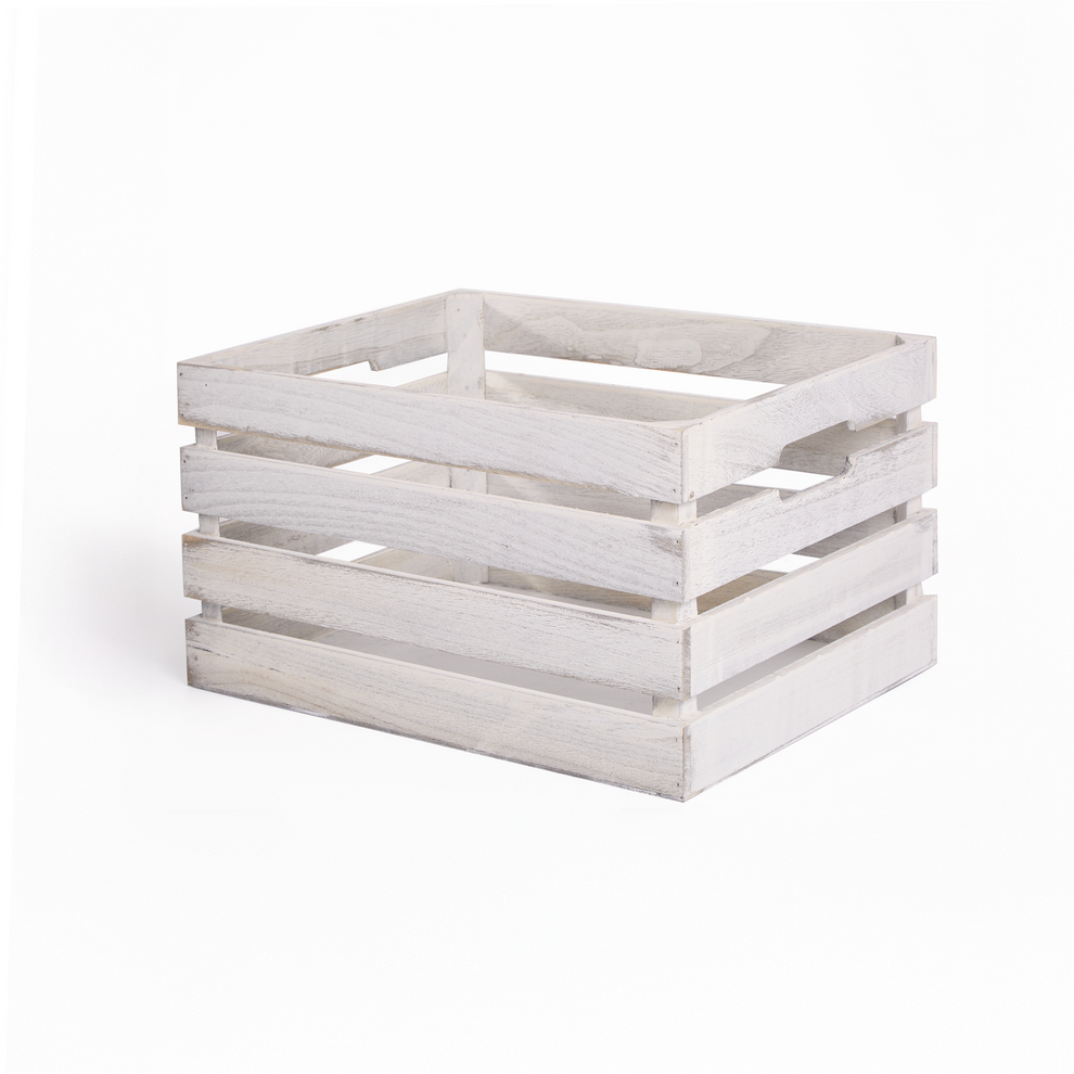 White Wash Slatted Wooden Storage Crate - 3 Sizes – Wickerfield