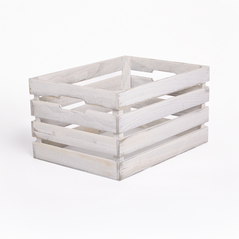 White Wash Slatted Wooden Storage Crate - 3 Sizes – Wickerfield