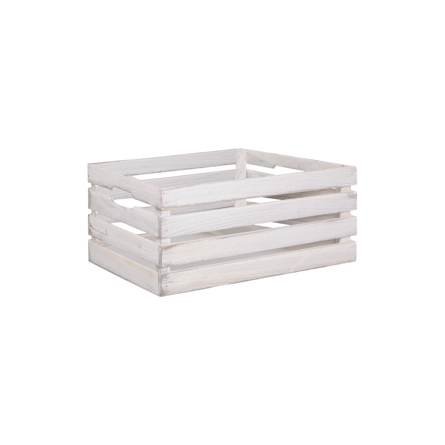 White Wash Slatted Wooden Storage Crate - 3 Sizes – Wickerfield