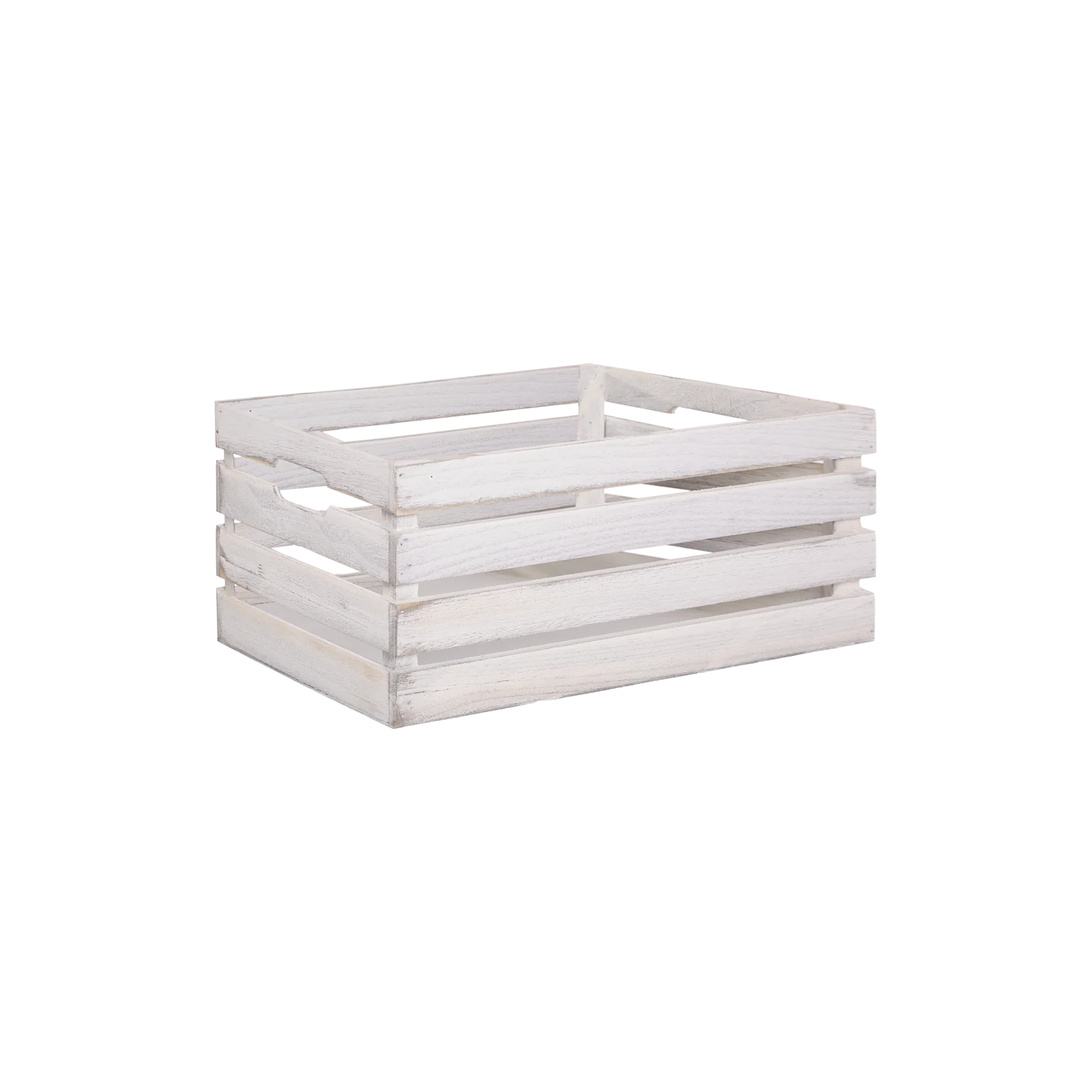 White Wash Slatted Wooden Storage Crate - 3 Sizes – Wickerfield