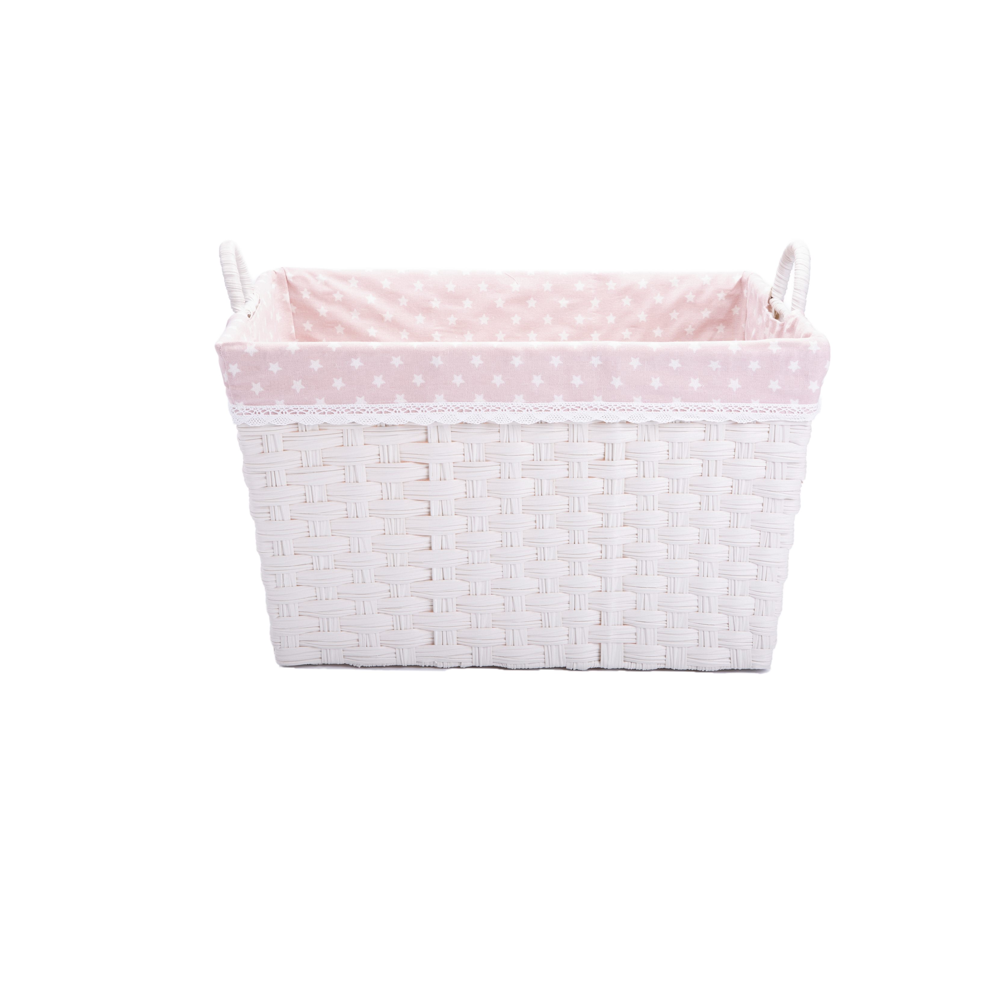 White Wicker-Style Storage Basket with Pink Lining – Wickerfield