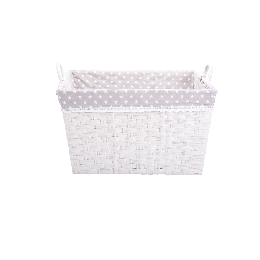 White Wicker-Style Storage Basket with Grey Lining – Wickerfield